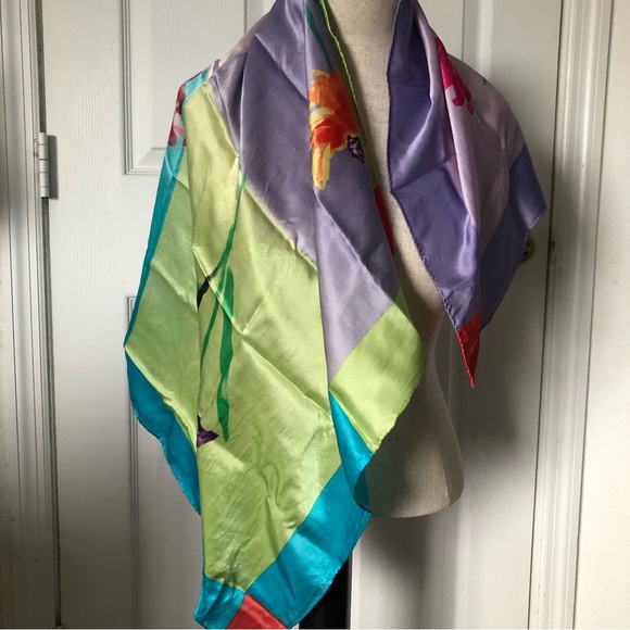 Laura Ashley | Accessories | Laura Ashley Floral Color Blocked Scarf ...